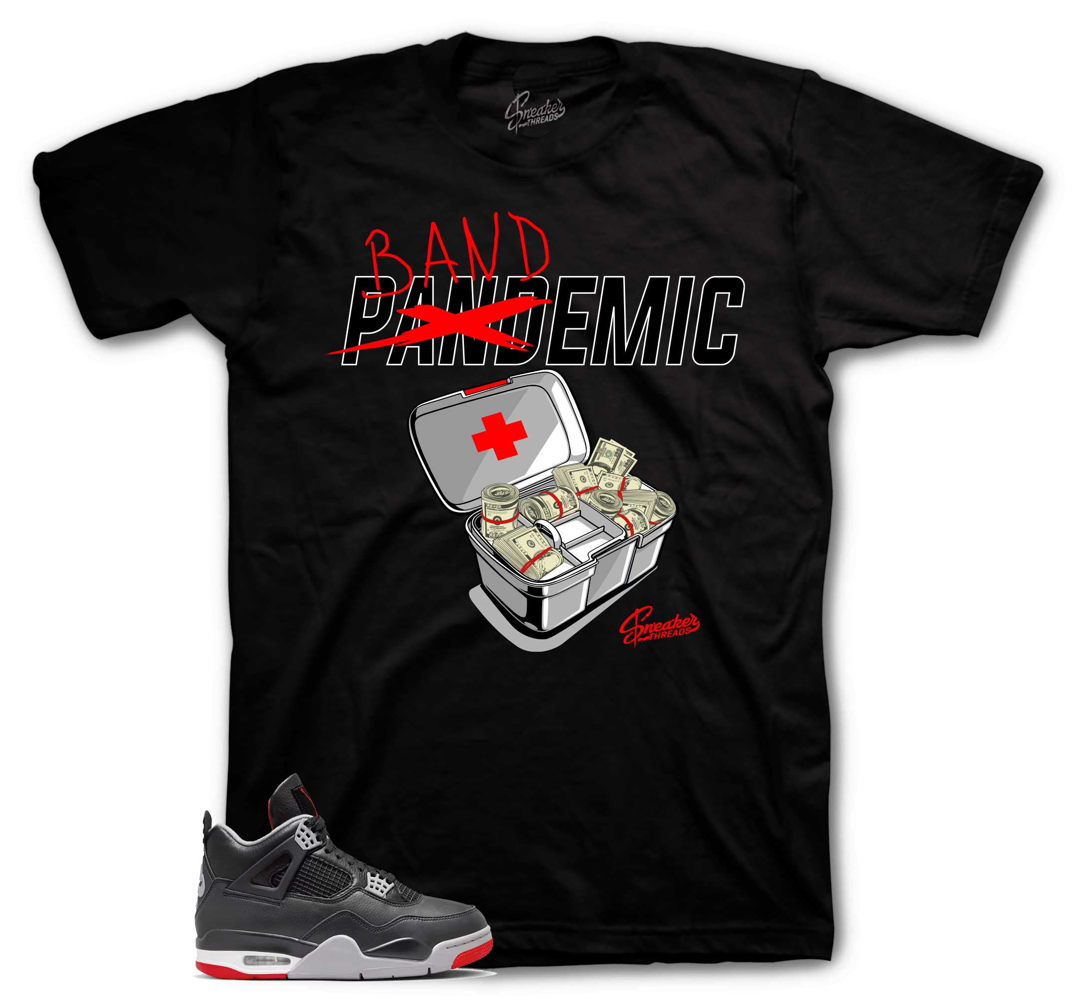 Sneaker Tees & Apparel Match Jordan 4 Bred reimagined | bandemic Design